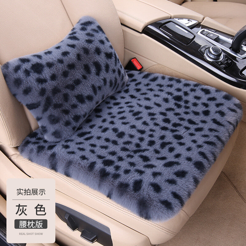 Чехол для автомобильного сиденья из лисьего меха, трехкомпонентный набор, универсальный для пятиместного автомобиля, сиденье с леопардовым принтом, плюшевое, зимнее, теплое
