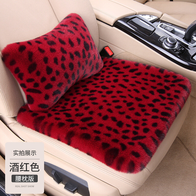 Чехол для автомобильного сиденья из лисьего меха, трехкомпонентный набор, универсальный для пятиместного автомобиля, сиденье с леопардовым принтом, плюшевое, зимнее, теплое