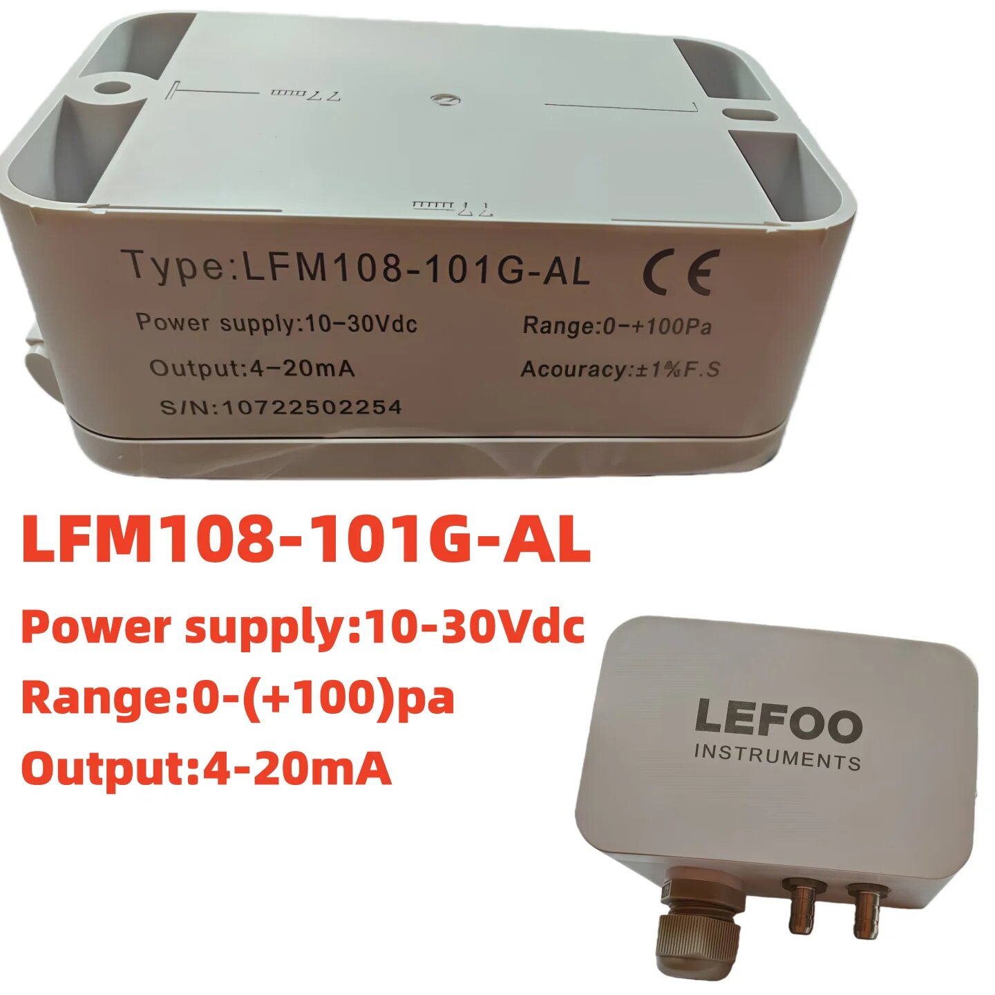 LEFOO 4-20 мА Датчик перепада давления Микродатчик Измерение воздуха и нейтрального газа для EMS, HVAC, VAV, FC LFM108