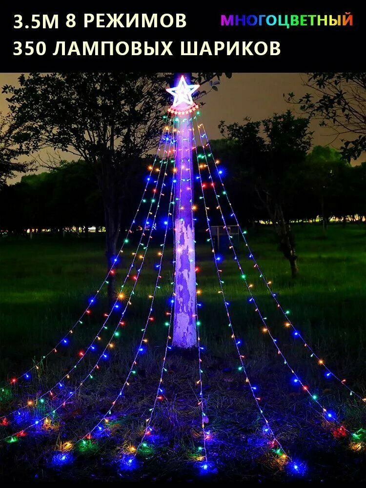 Электрогирлянда интерьерная Елочки Люминесцентная (энергосберегающая) 350 ламп, 3.5 м, питание От сети 220В, 1 шт