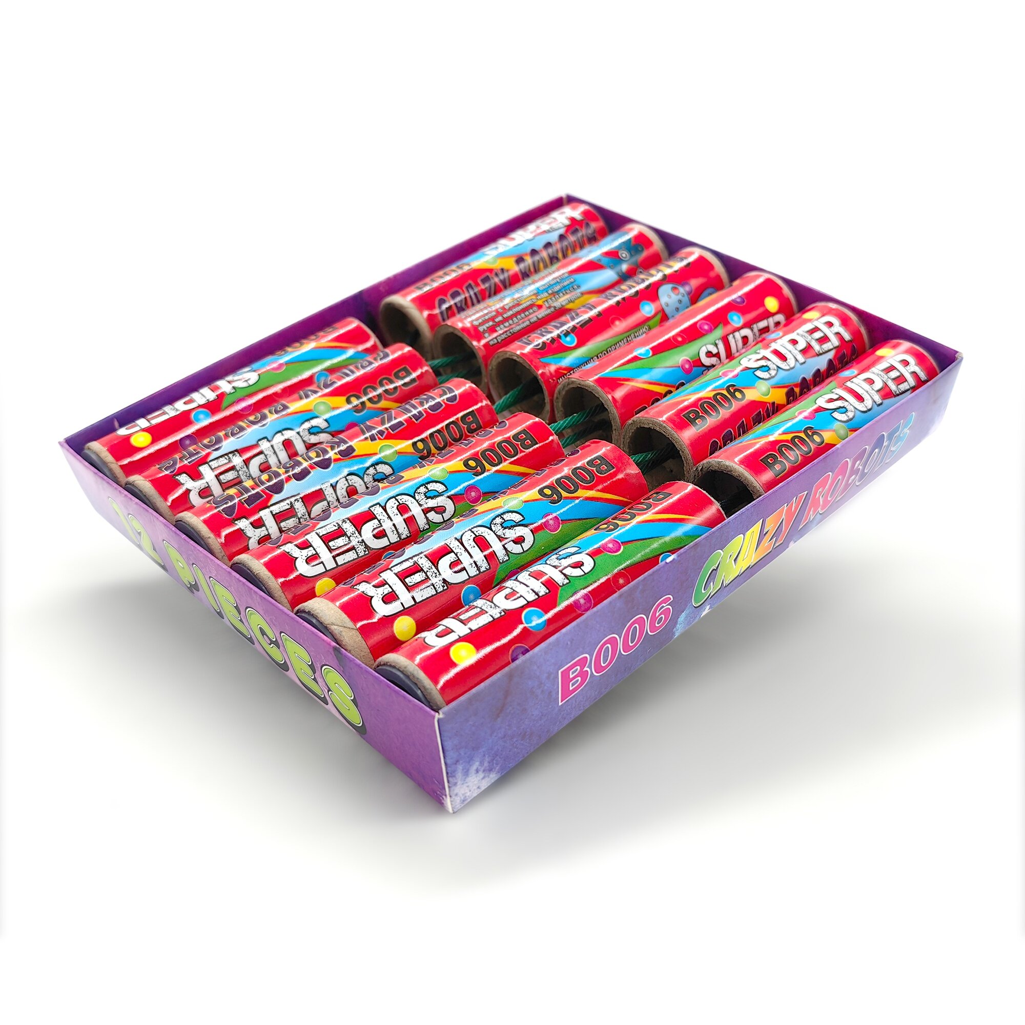 Петарды фитильные SUPER CRAZY ROBOTS 12 шт громкость 120 Дб пороха 5.5 гр ТМ Волк B006