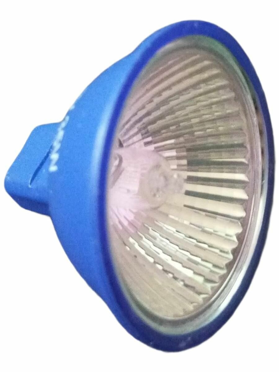 Лампа галогенная MR16 12v 35w с рефлектором синего цвета и защитным стеклом