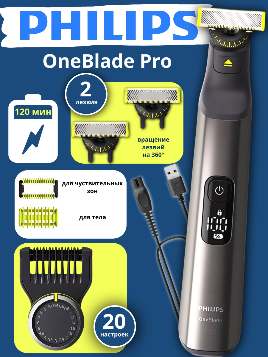 Триммер для бороды, усов и тела Philips OneBlade Pro QP6552/15