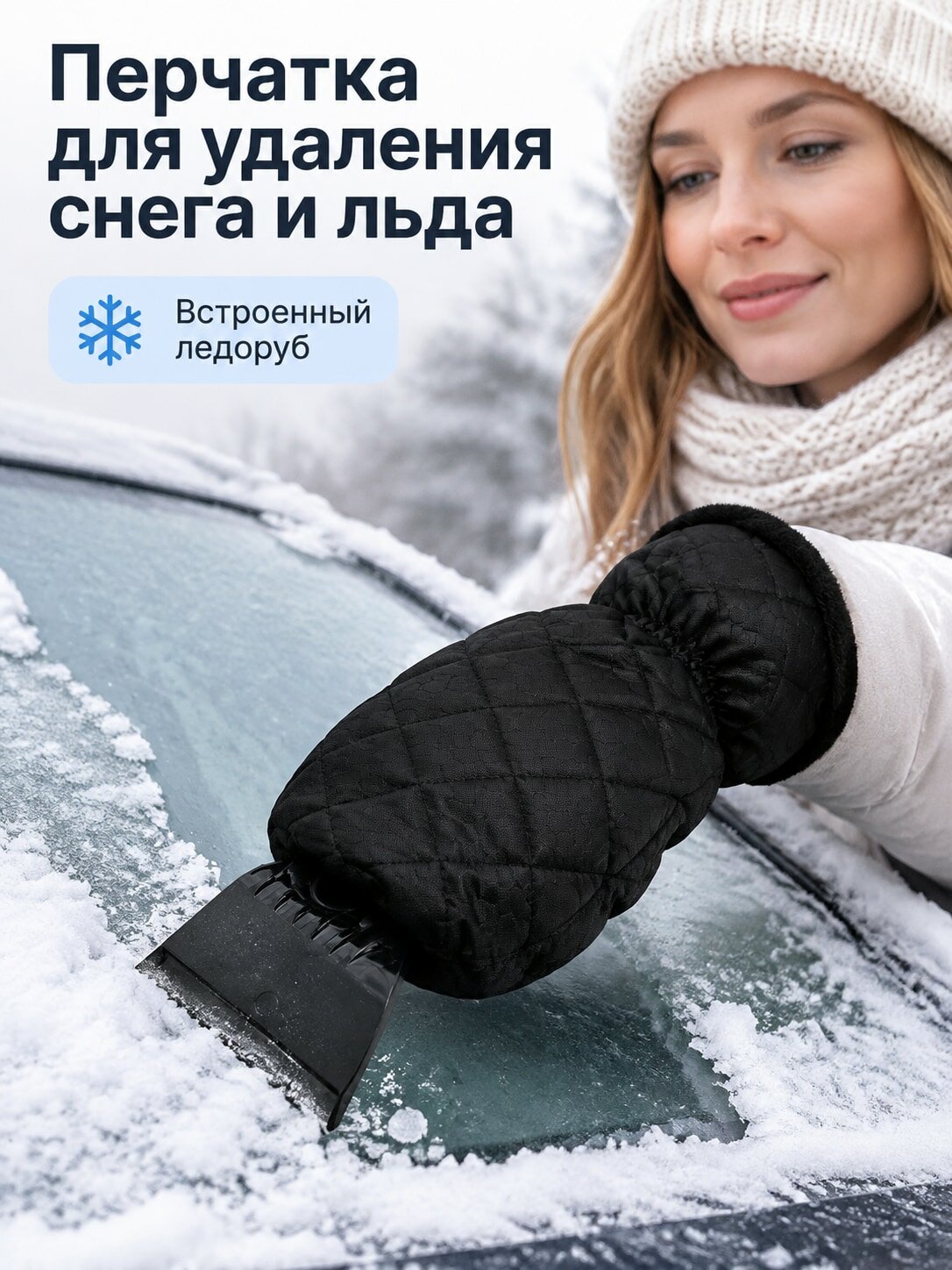 Рукавица автомобильная со скребком для льда, 1 штук, Внутренняя подкладка из корралового велюра