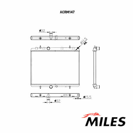 Miles Радиатор CITROEN C4, C5 04- PEUGEOT 307 03-, 308 07-, PARTNER (мех. Сборка) 08-