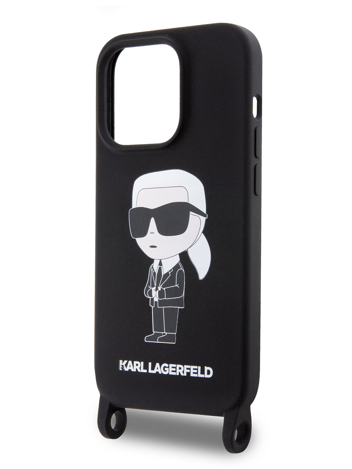 Lagerfeld для iPhone 15 Pro чехол Crossbody Liquid silicone NFT Karl Ikonik +Strap Hard Black