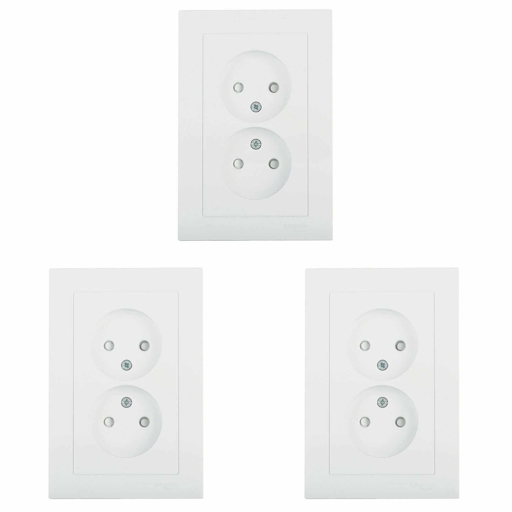 Розетка с рамкой Schneider Electric Atlas Design ATN000122 двойная скрытая установка белая без заземления со шторками (3 шт.)