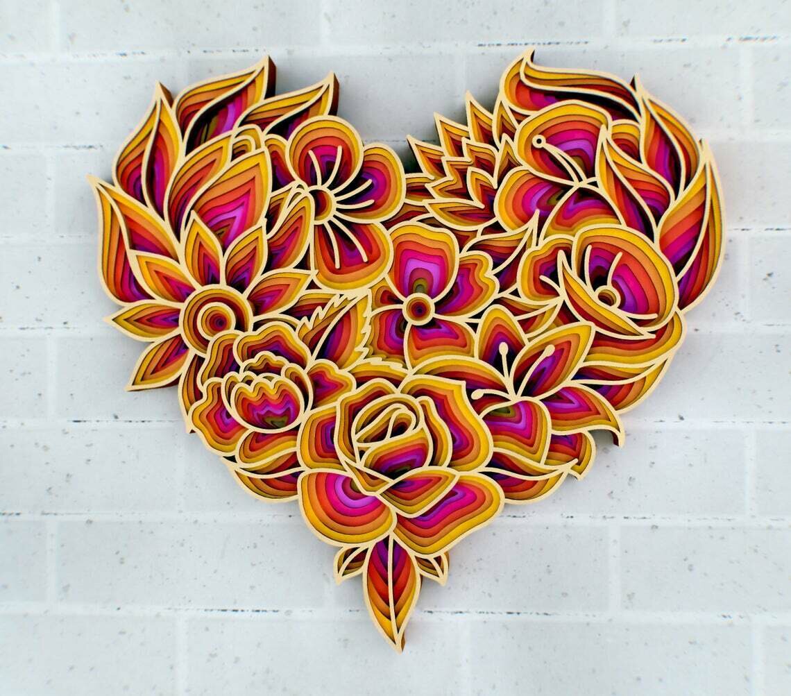 Многослойная 3D картина из дерева "Мандала Сердце" 30х30см (SamCraft)