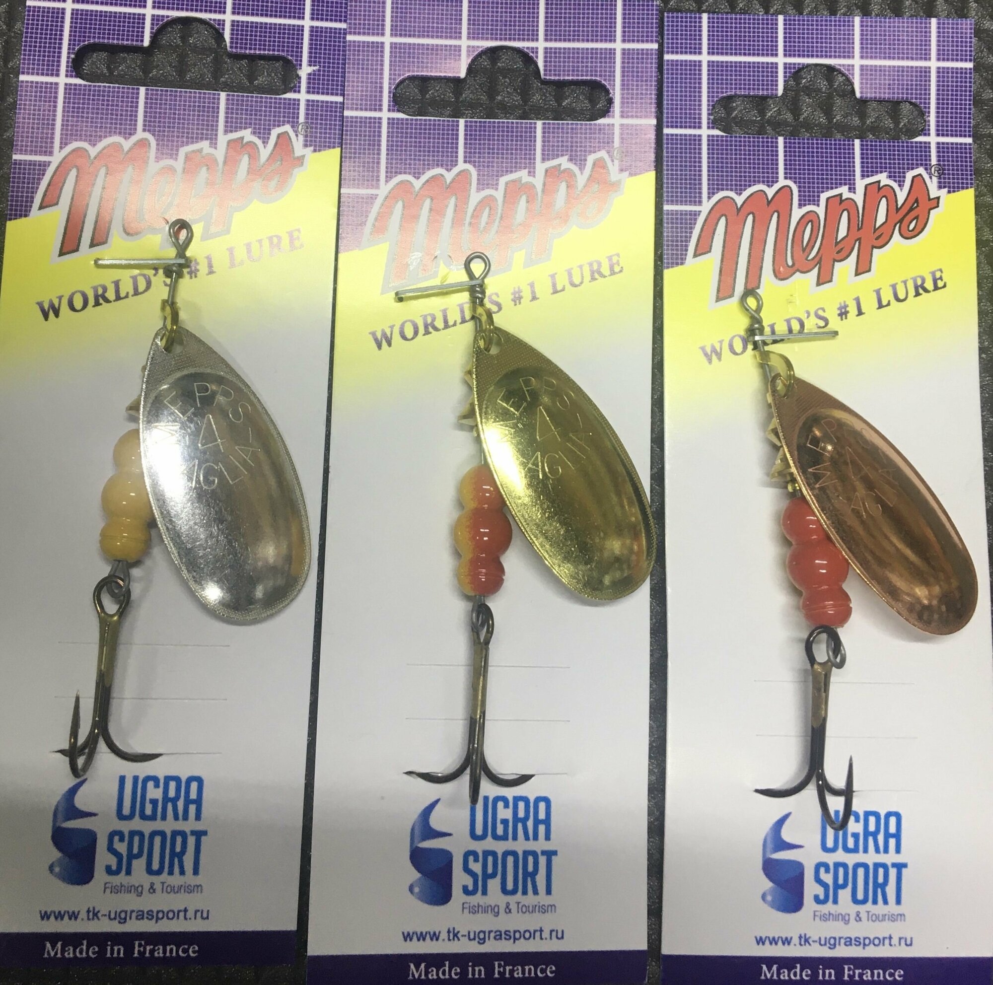 Набор Блесен 3 шт Mepps Aglia N4 (медь, латунь, серебро)