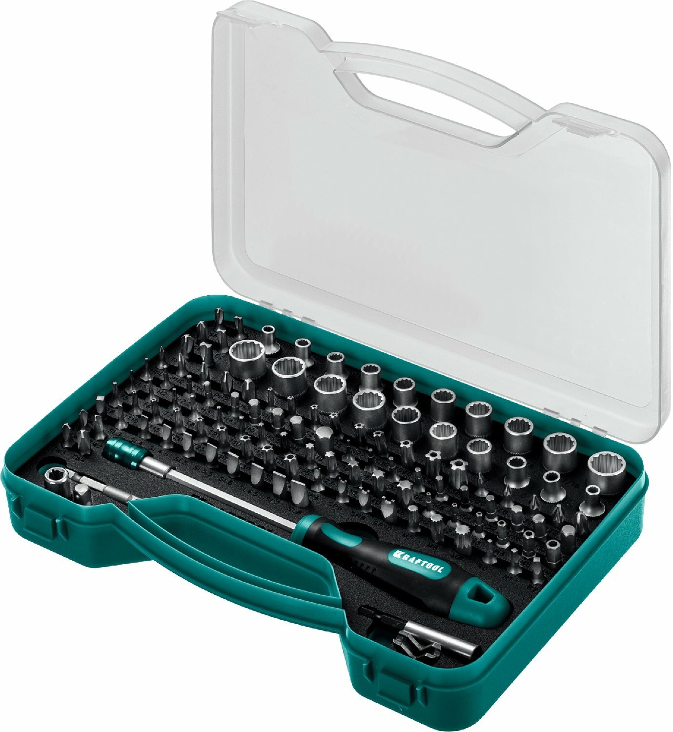 Набор отверток и бит KRAFTOOL X-Drive-122 на 122 предмета с битодержателем Cr-Mo сталь S2 химически стойкая рукоятка
