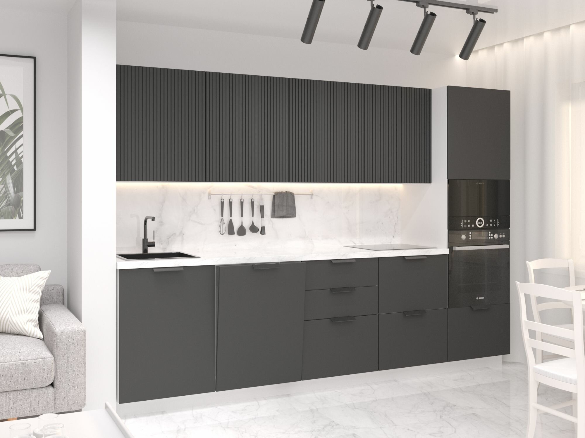 Кухонный гарнитур Евро Лайн Антрацит, 3000 мм