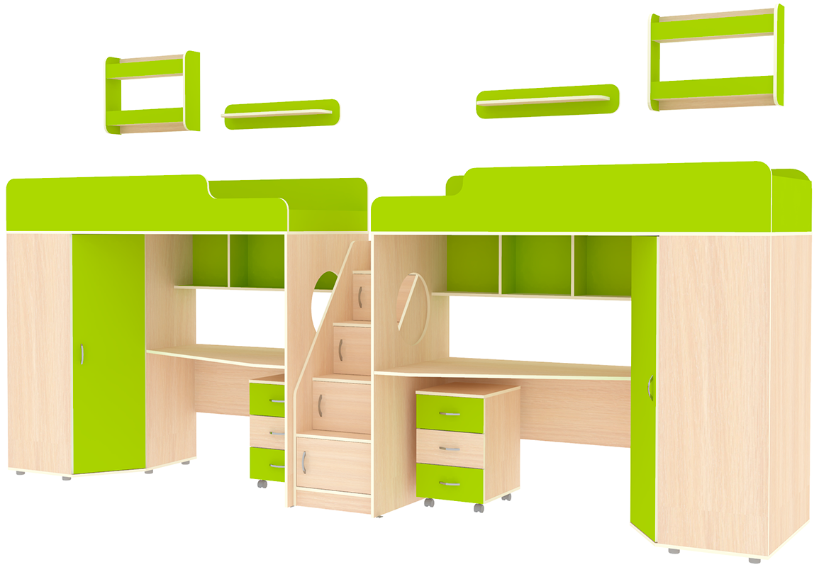 Детская стенка Л 14 с полками 80х190 Дуб Молочный Лайм