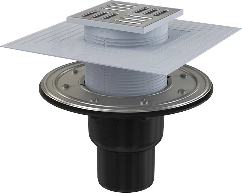 Душевой трап AlcaPlast APV4344 105x105/50/75 мм, с решеткой, перфорированный, хром