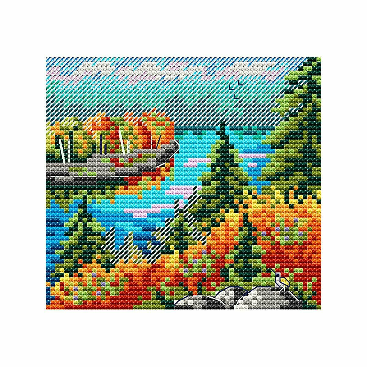 Набор для вышивания крестиком МП Студия 'Осенний лес', 11*10 см, на белой канве