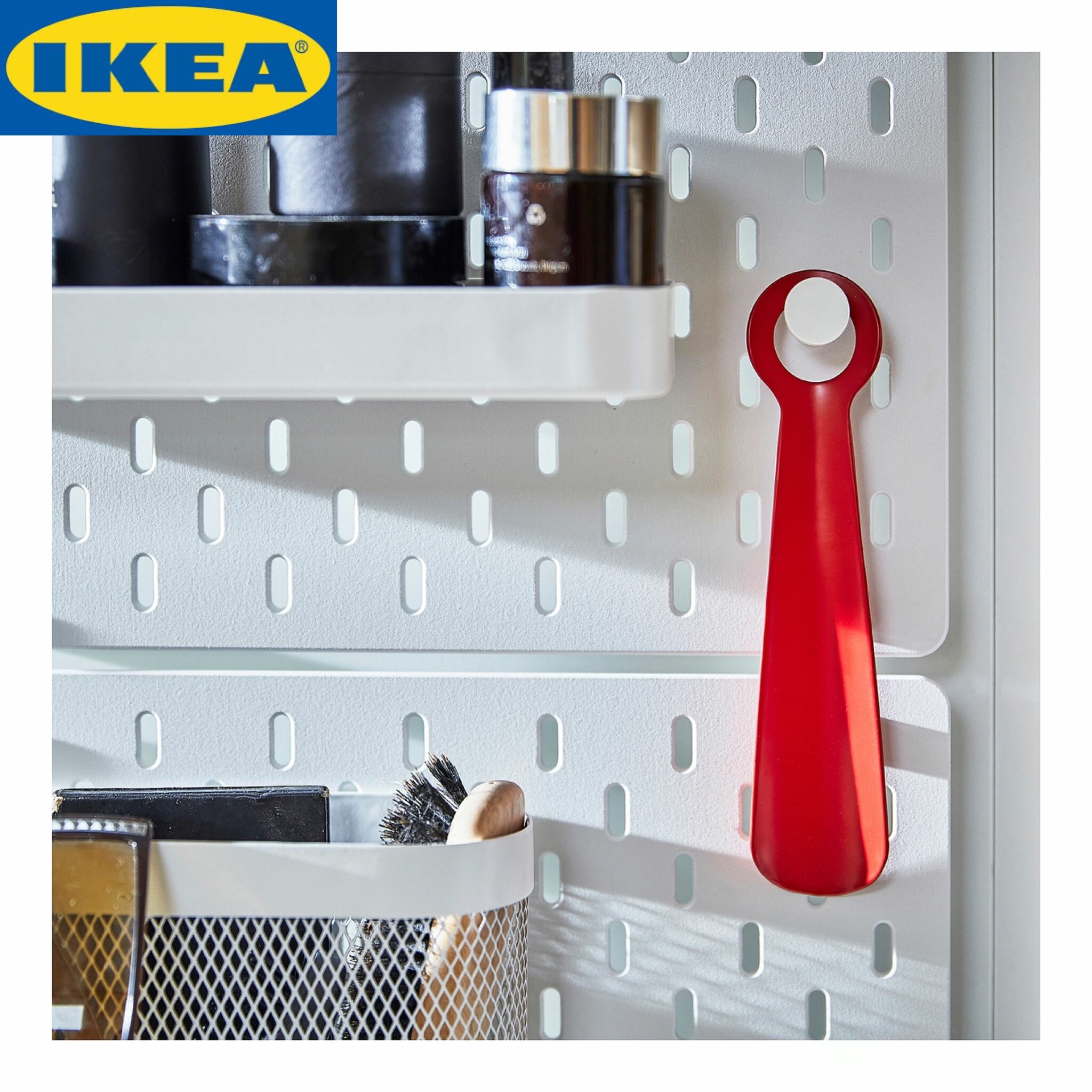 Рожок, ложка для обуви IKEA, 18 см, металл, ярко-красный