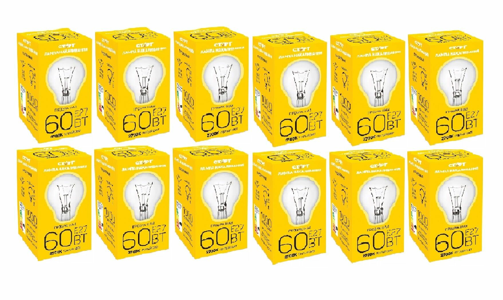 Старт Лампа Б 60Вт Е27, 12 штук