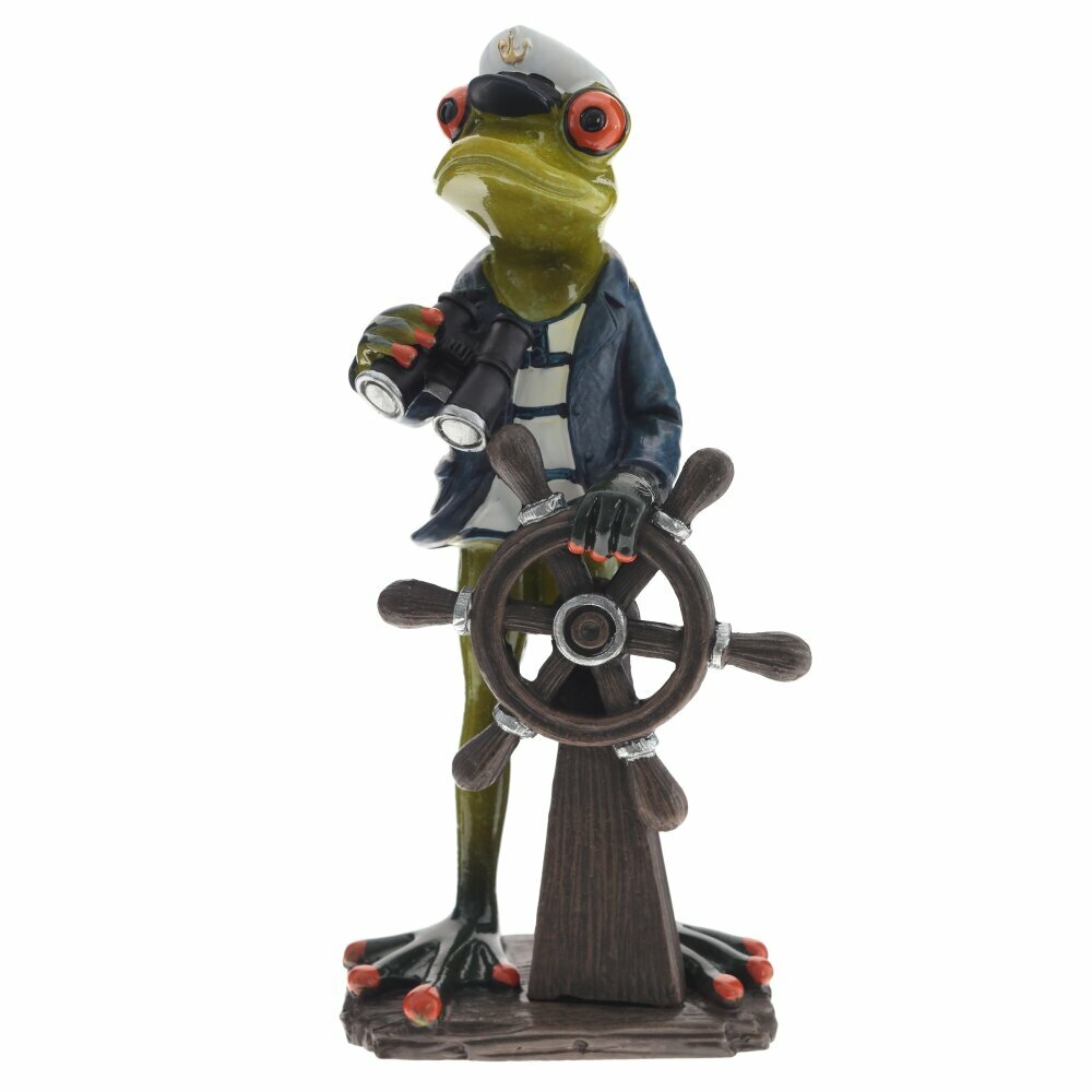 Фигурка декоративная "Лягушка-Капитан", искусственный камень, L8 W6 H18 см, подарок мужчине