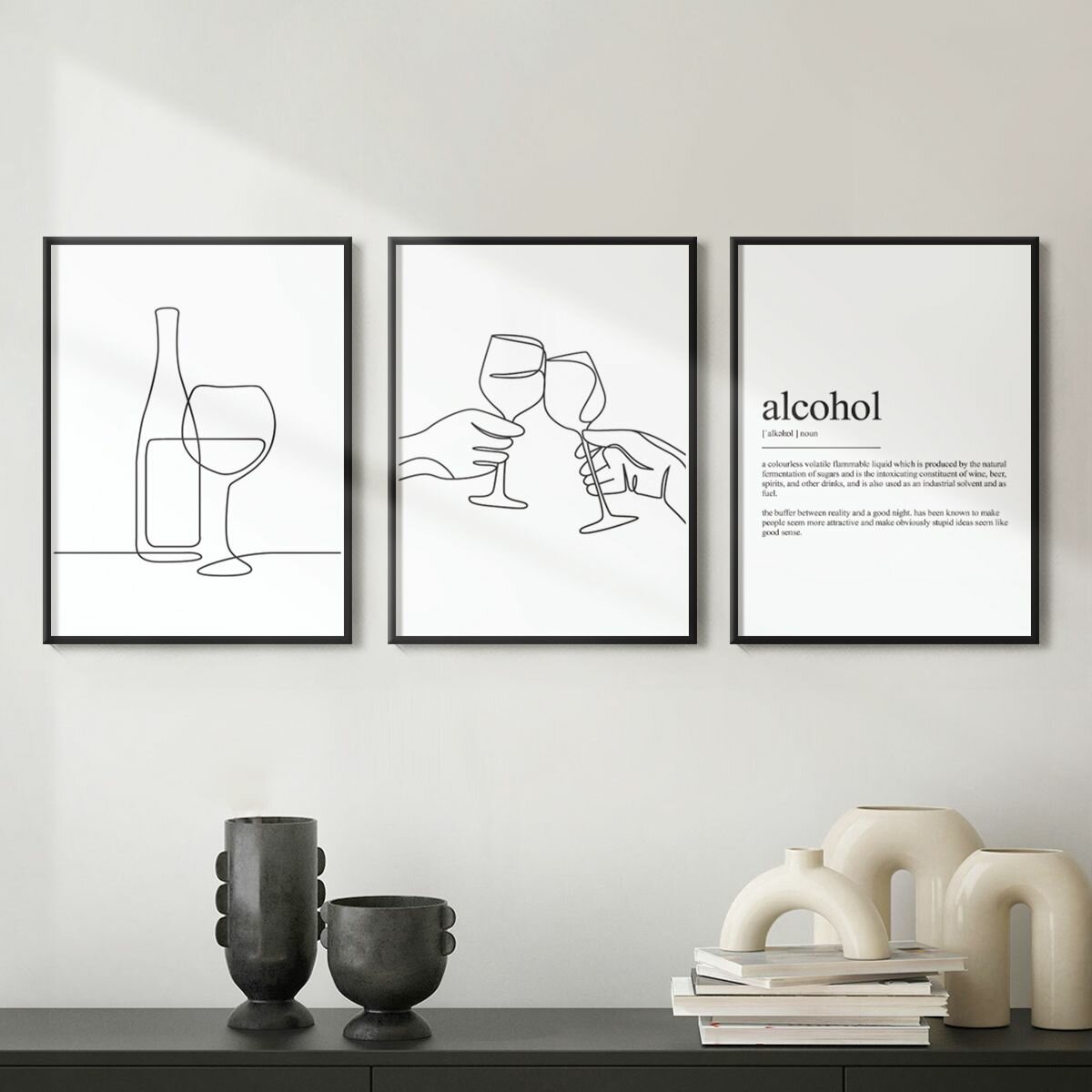 Постер 3 шт 40х50 без рамки "Бокалы для кухни" набор картин для интерьера
