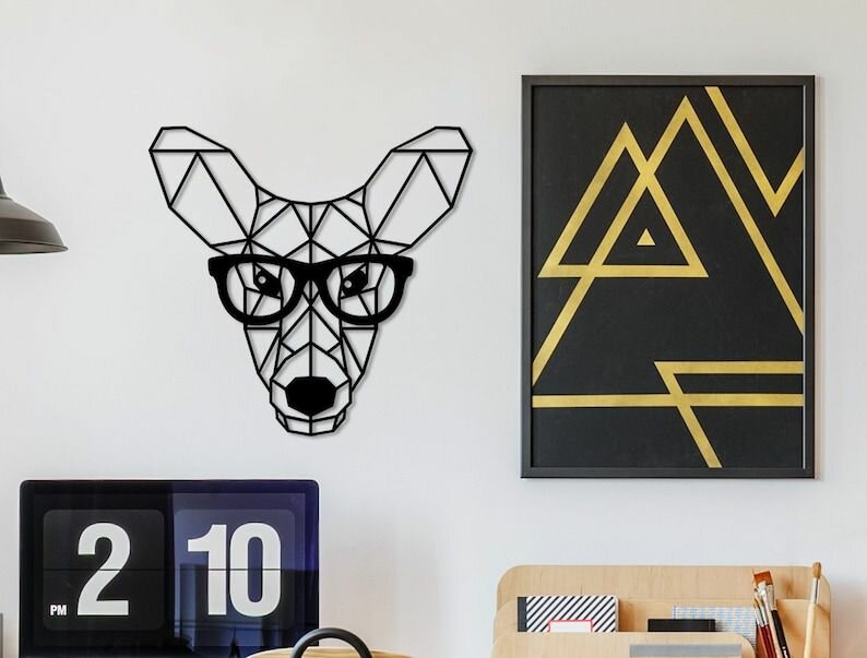 Декоративное металлическое панно, Хипстерский кенгуру (черный цвет)