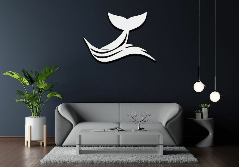 Декоративное металлическое панно, Хвост кита (белый цвет)