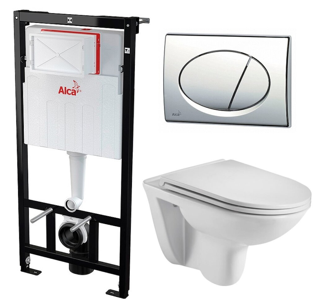 Комплект 3 в 1 инсталляция AlcaPlast + Подвесной унитаз WeltWasser Baarbach 004 GL-WT + кнопка хром