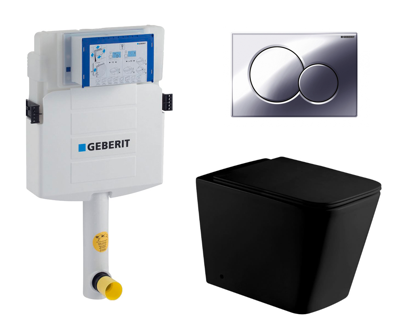 Комплект 3 в 1 смывной бачок скрытого монтажа Geberit Duofix UP320 + Унитаз приставной WeltWasser Gelbach 002 MT-BL + Кнопка Geberit Sigma 01 хром
