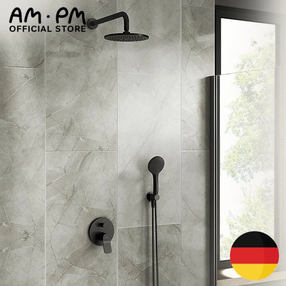 Душевая система AM.PM Brava, встраиваемая, тропический душ, черная