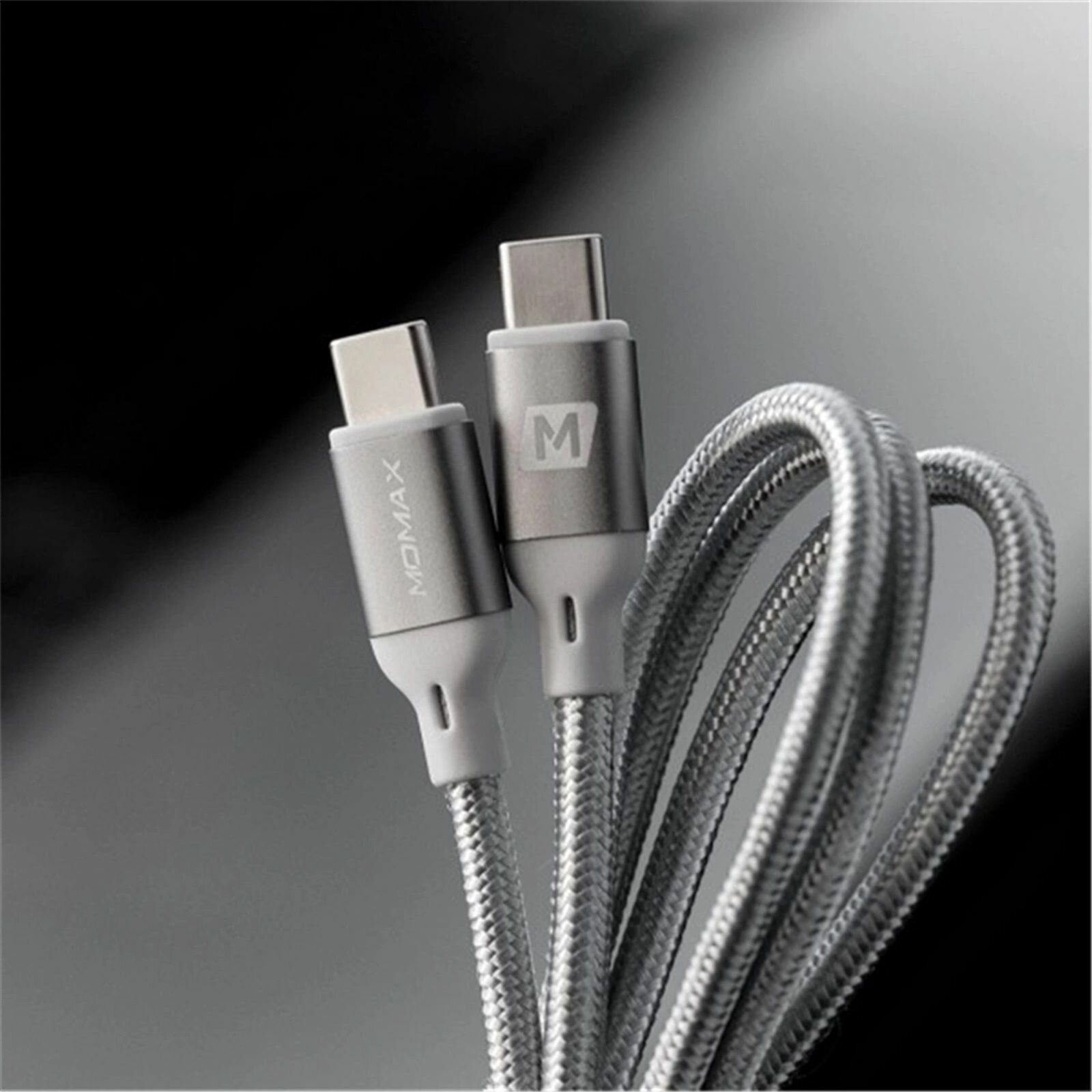 Кабель Momax Braided data cable-100W (TYPE C to TYPE C-1.2m) - Silver — фото 1