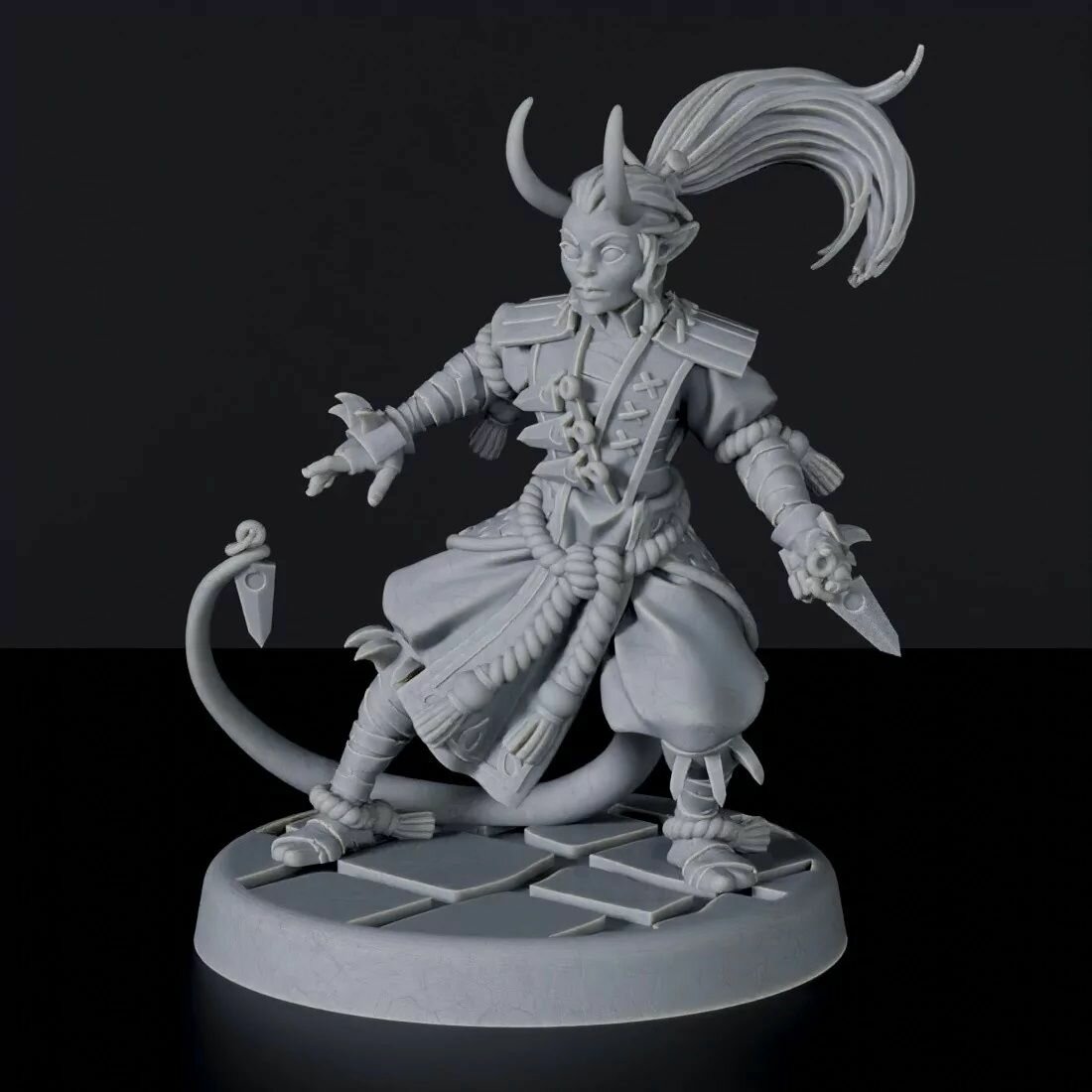 Миниатюра D&D 'Тифлинг монах с кунаем' масштаб 32 мм (DnD, Dungeons & Dragons, ДнД, Подземелья и Драконы, Pathfinder)