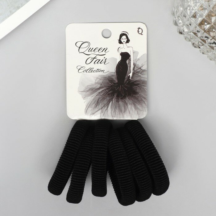 Резинки для волос QF «Вивьен», набор 6 шт, шик, 4 см, чёрные