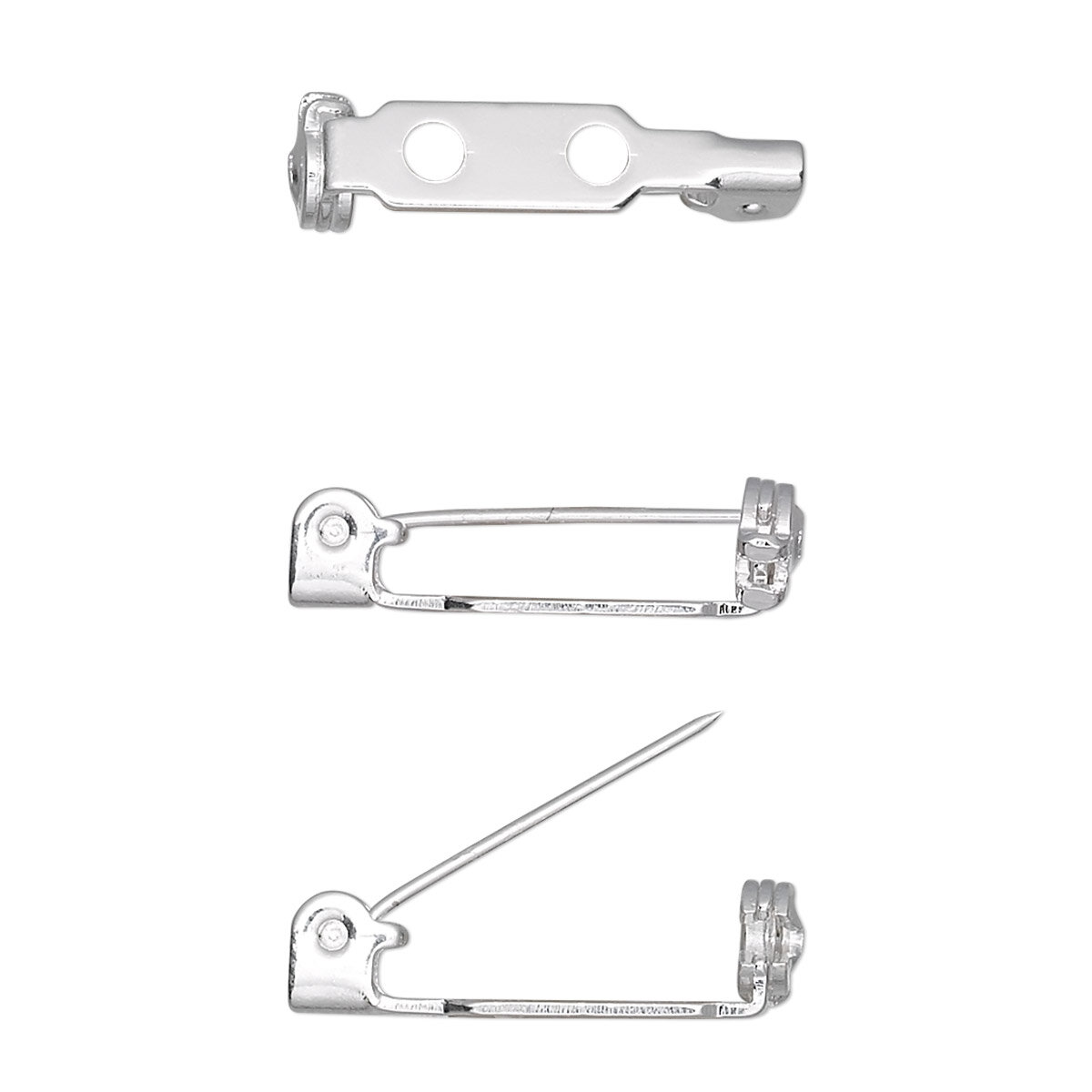 Основа для броши, 19мм, с фиксатором, базовый материал - сталь, посеребренная, 2 шт.
