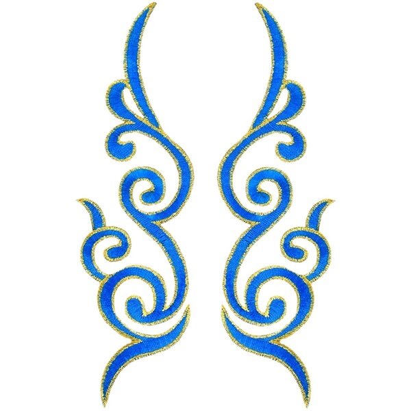 Термоаппликация, нашивка , аппликация парная (симметричная) "Вензель" вышитая, для декорирования танцевальных костюмов, национальной одежды, размер: 18*4 см, упак. 2 шт, цвет: бирюзовая