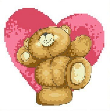 Набор для вышивания Каролинка #кткн 019 (Р) Мишка и сердце, Несчетный крест, 17 х 17 см