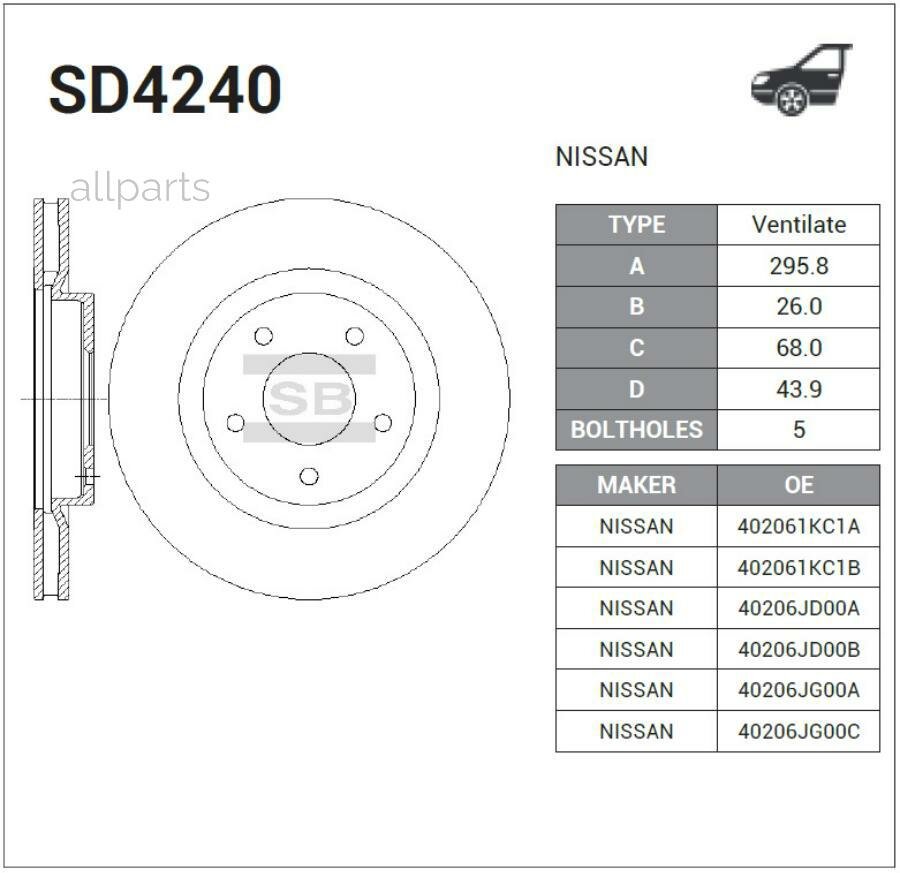 SANGSIN BRAKE SD4240 диск тормозной SD4240