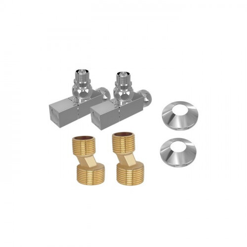Комплект фитингов Aquatek для нижнего подключения водяных полотенцесушителей типа лесенка вентиль квадрат г/ш 3/4х1/2 - 2 шт + эксцентрик 3/4х1/2