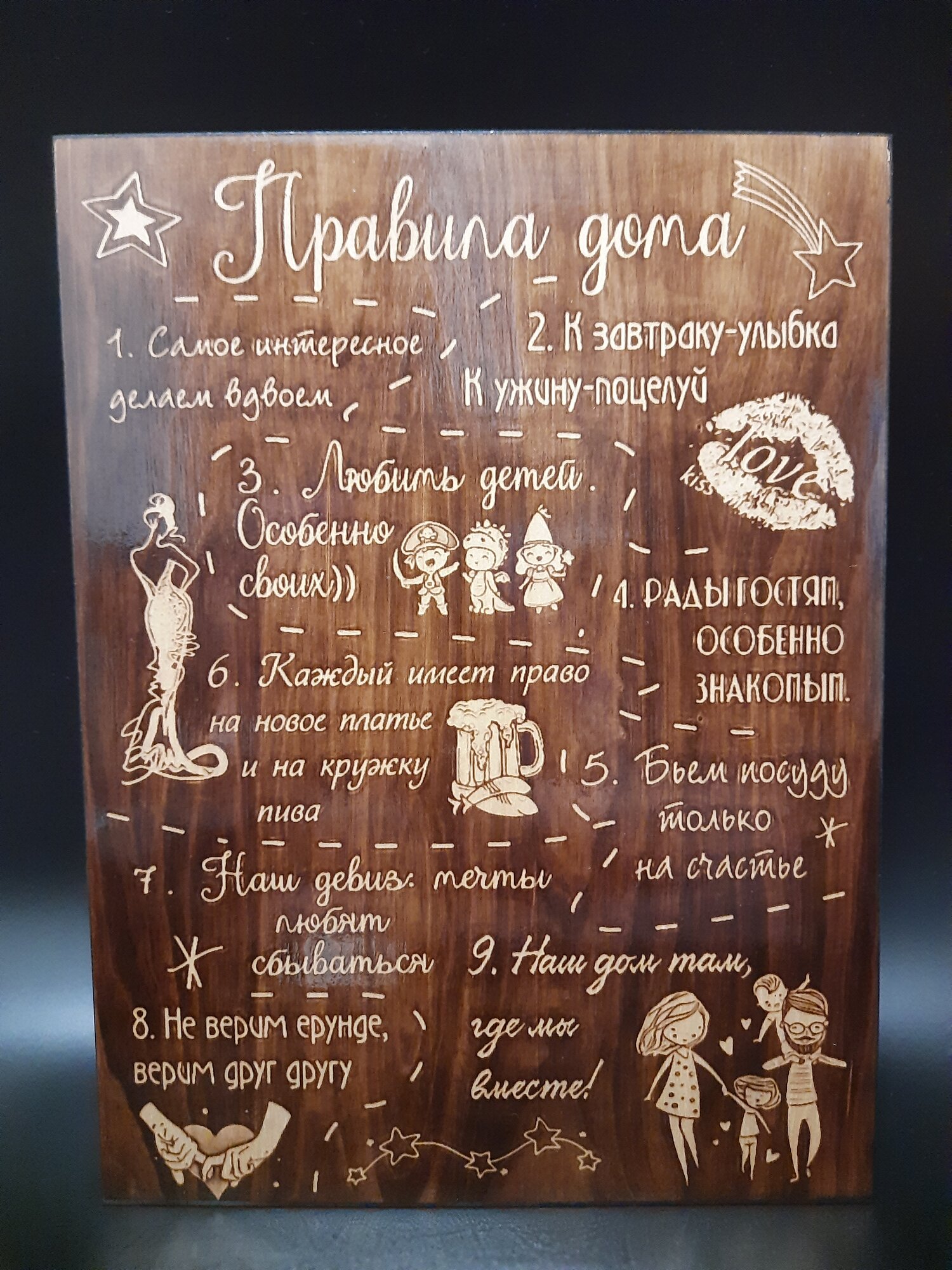 Правила дома - картина выжженная на дерева в формате А3
