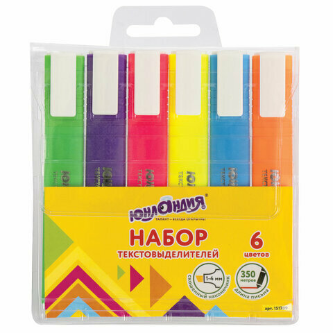 Набор текстовыделителей юнландия 6 шт, Ассорти, "COLORSTAR", линия 1-4 мм, 151709