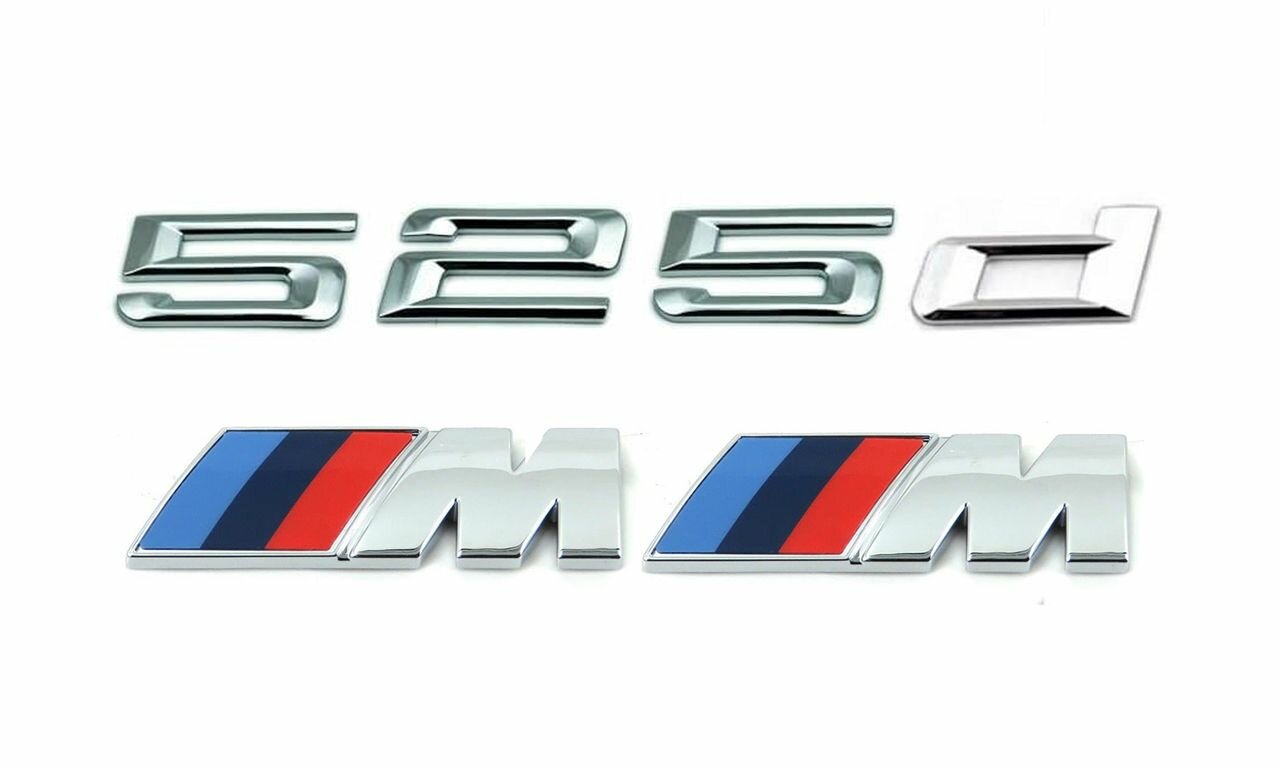 Комплект: шильдик на багажник длям BMW 525d + 2 эмблемы на крыло M-performance хром