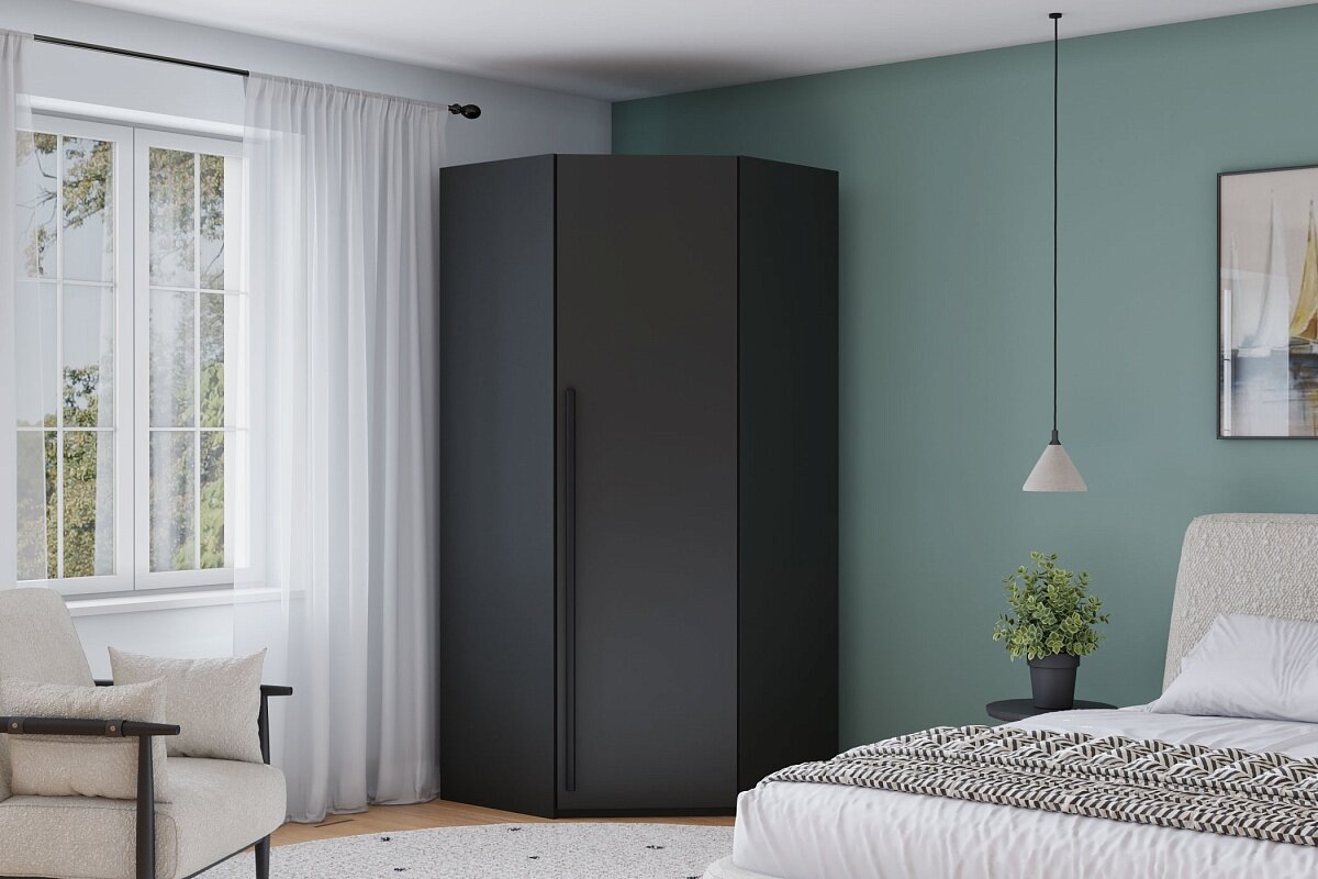 Шкаф угловой МебельЛэнд24 Лорена Пакс Черный 90x50x210 для одежды однодверный