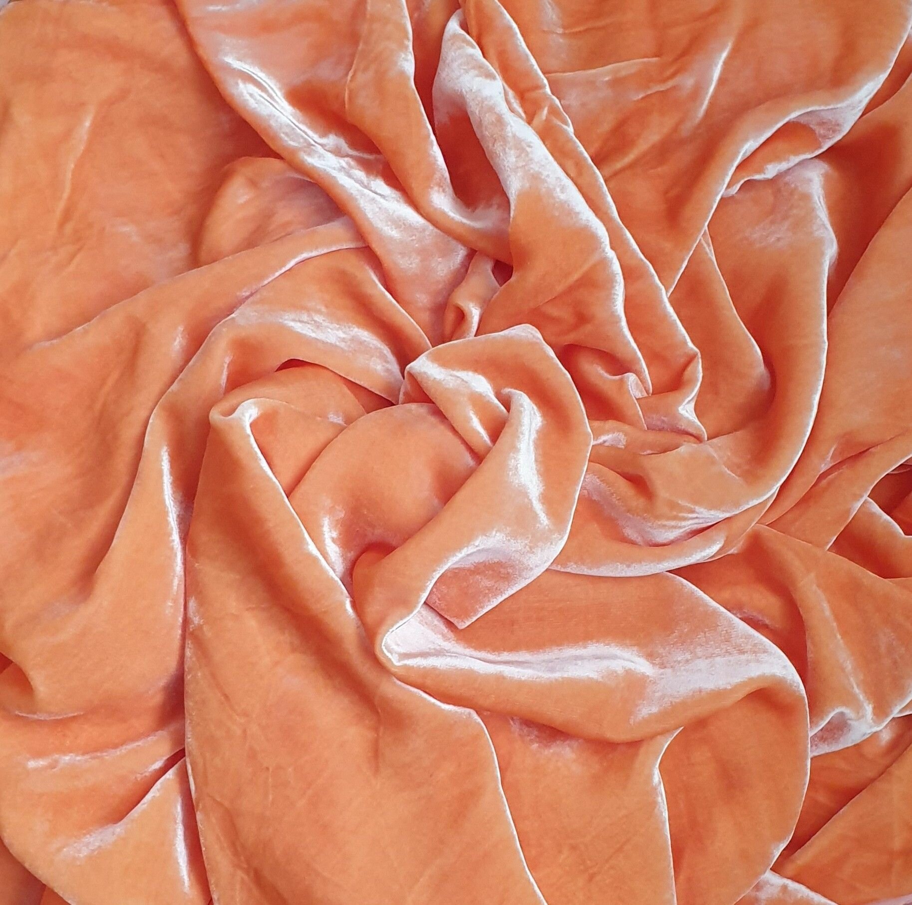 Бархат шёлковый (b028), оранжевый, отрез 50х138 см