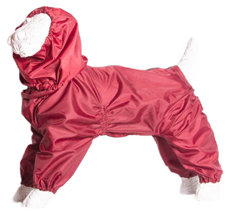 Комплект: Комбинезон-дождевик+Снуд (шапка) для КАВАЛЕР-КИНГ-ЧАРЛЬЗА-СПАНИЕЛЯ суки, повышенной прочности, цвет бордо