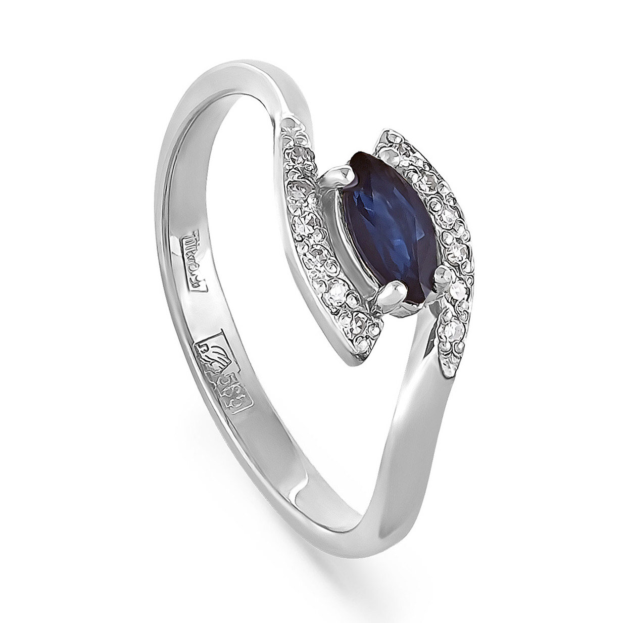 Кольцо, белое золото, 585 проба, бриллиант, сапфир