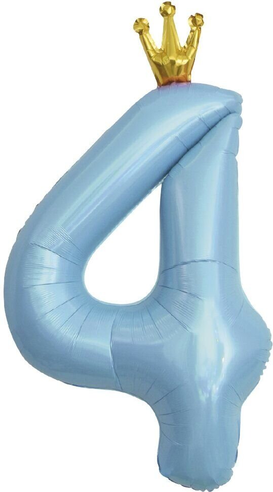 Шар (40'/102 см) Цифра, 4 Золотая корона, Голубой, 1 шт. в упак.