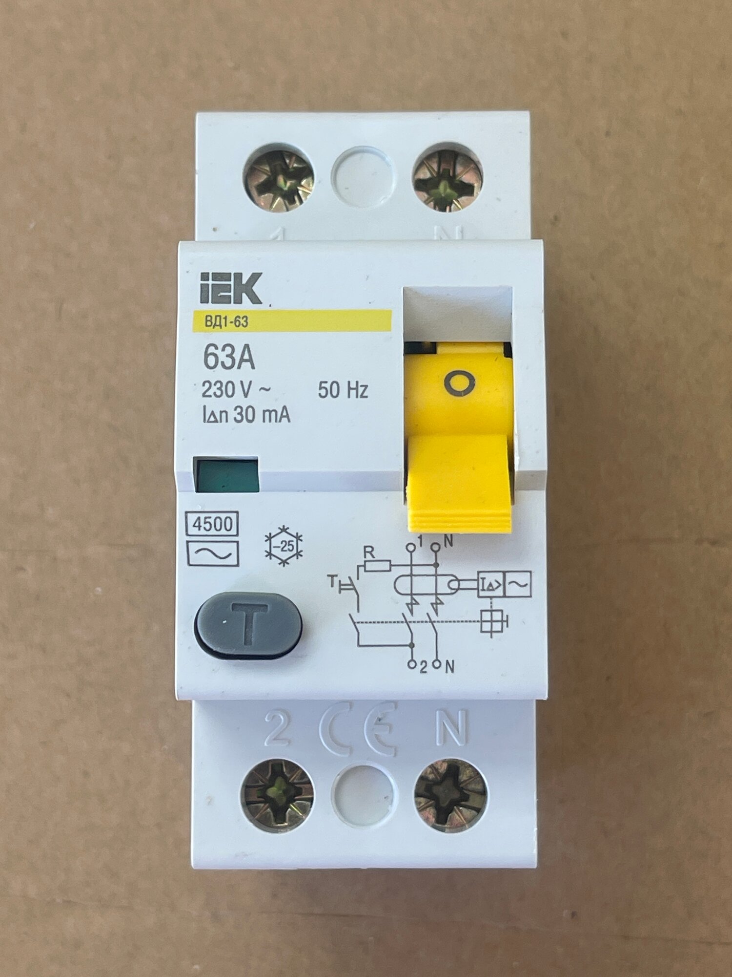 УЗО IEK MDV10-2 2х63A, 30mA, электромеханическое, тип АС, 2 модуля, IP20