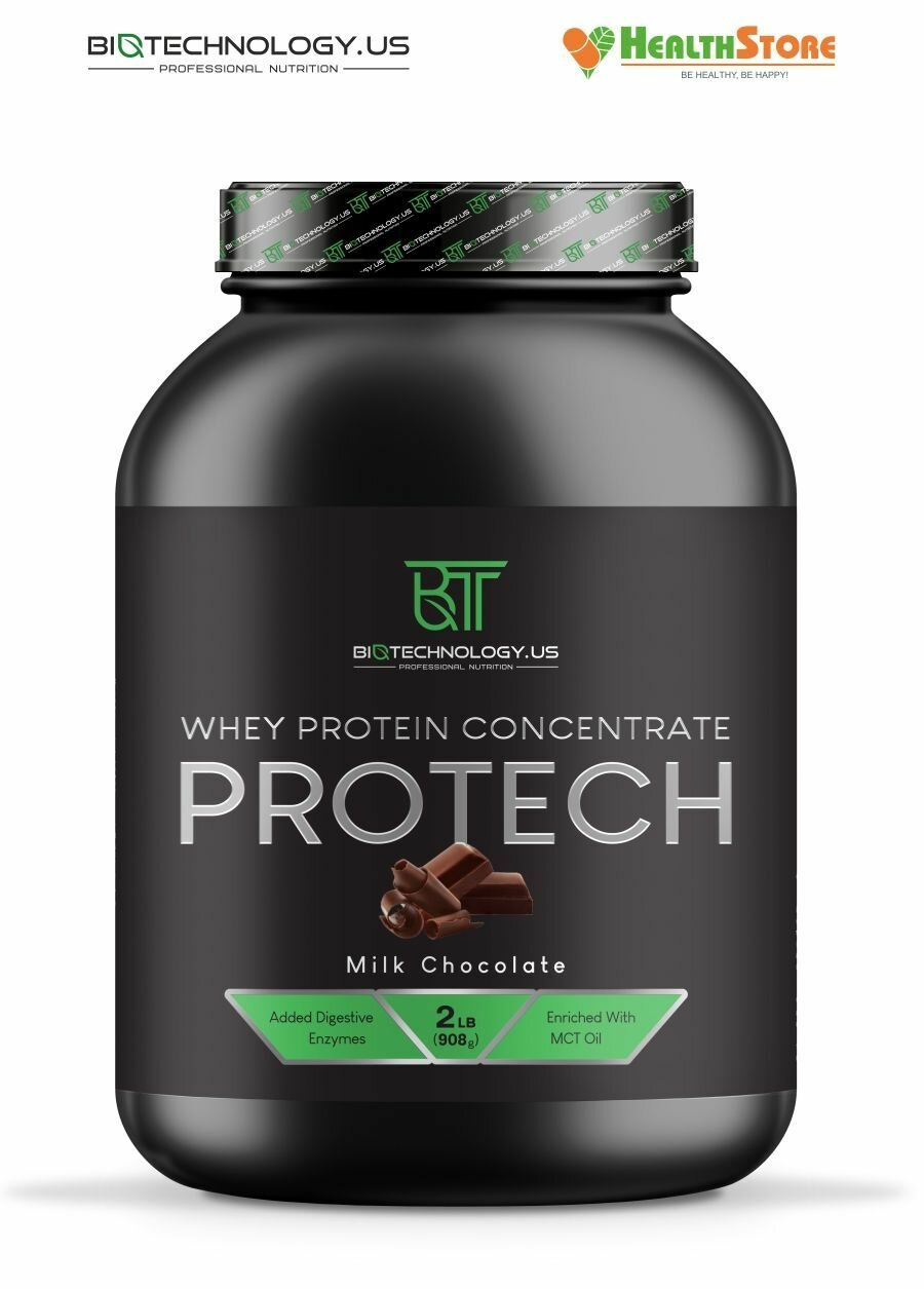 Biotechnology.US Whey Protein Concentrate PROTECH 0,9кг (молочный шоколад) сывороточный протеин, протеиновый коктейль с энзимами для лучшего усвоения белка США