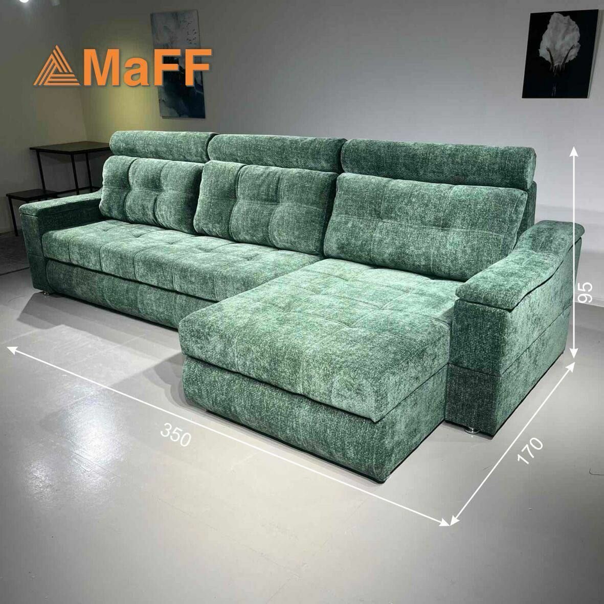 Диван, Диван-кровать Камертон-1 угловой(2,0+1,0), зелёный, механизм еврокнижка, 350х170х95 см