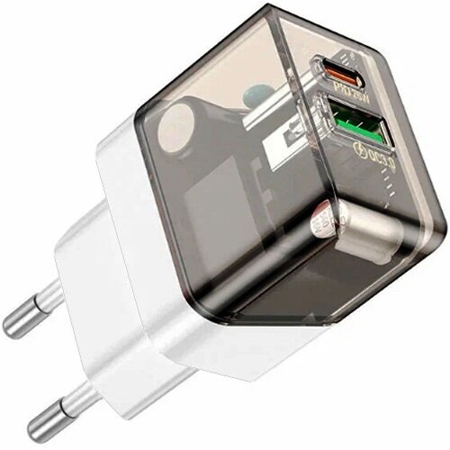 Адаптер питания USB-C/A 3.0А 2 порта Borofone BA80A зарядка 20W PD + QC3.0 - б/п белый-прозрачная тонировка