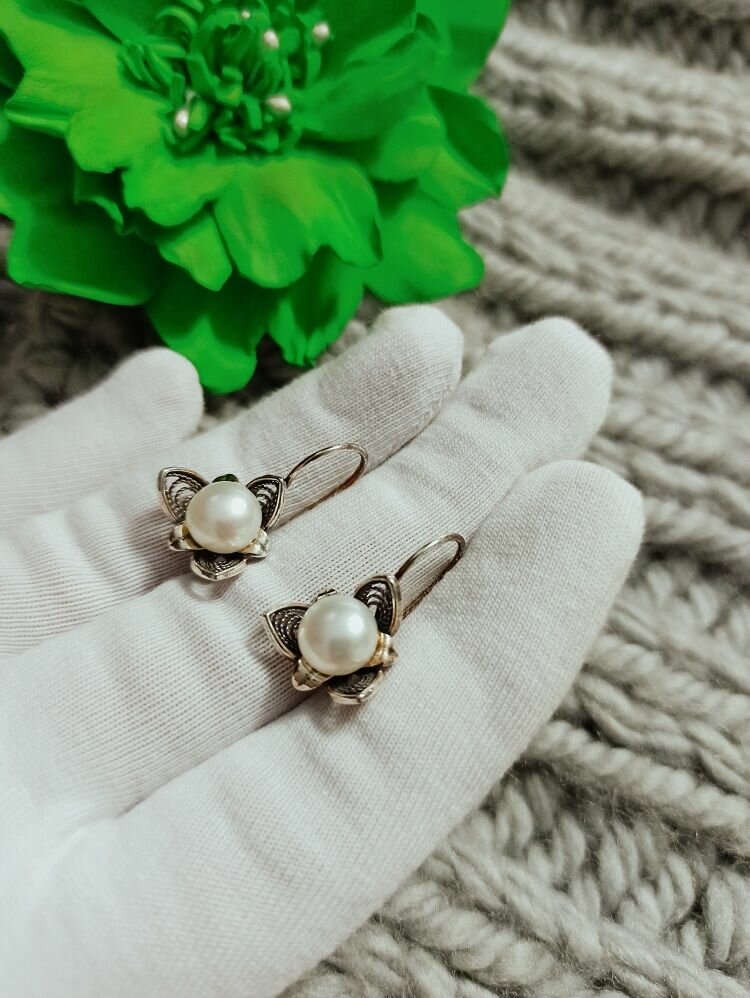 Серьги, искусственный камень, жемчуг имитация