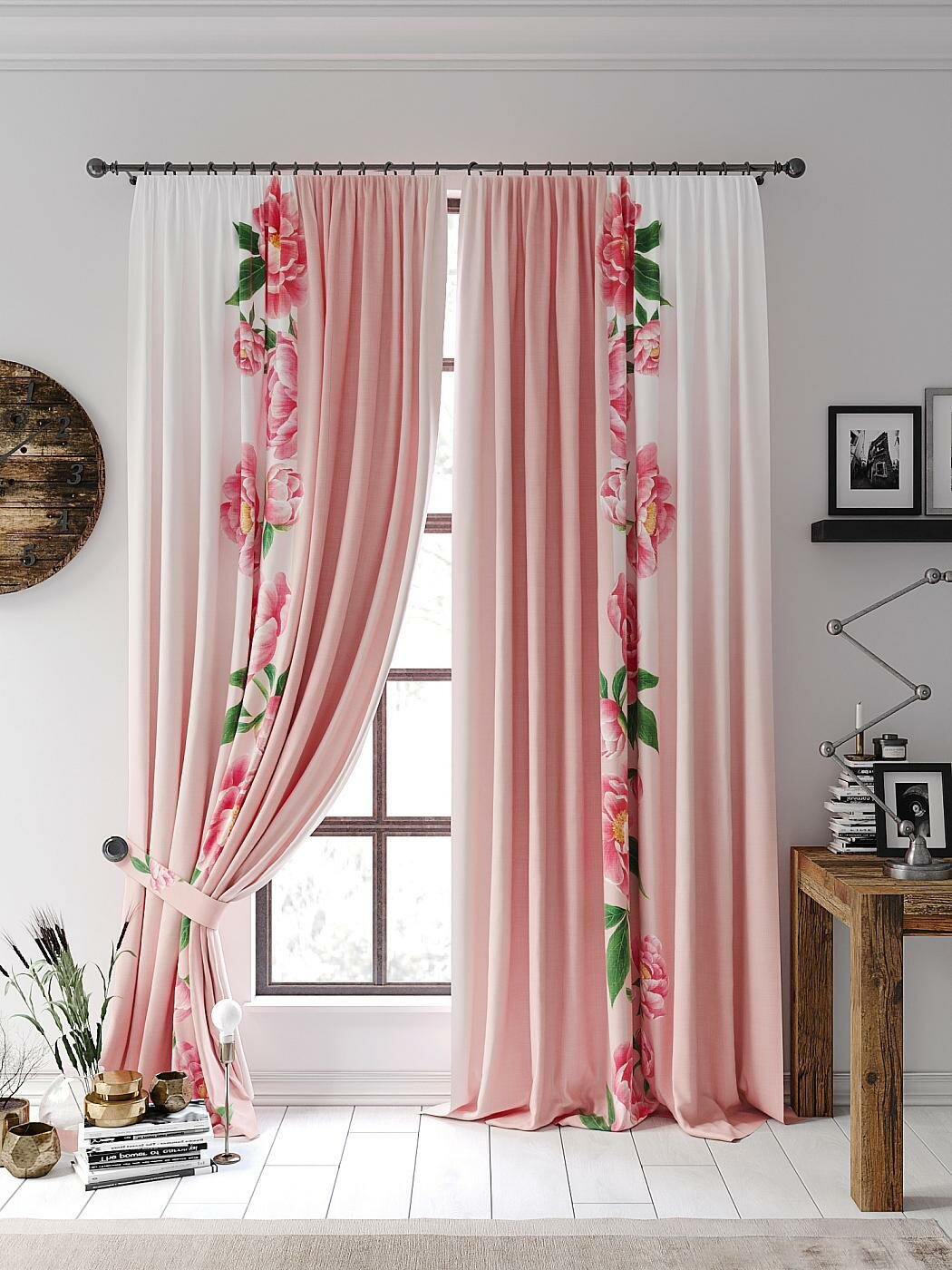 Комплекты штор AT HOME Форонверс (коралловый) высота 270 см, ширина 220 см, крепление - шторная лента, Белый