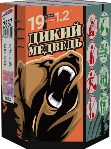 Батарея салютов Дикий Медведь, 19 залпов, 30 метров, 5 эффектов